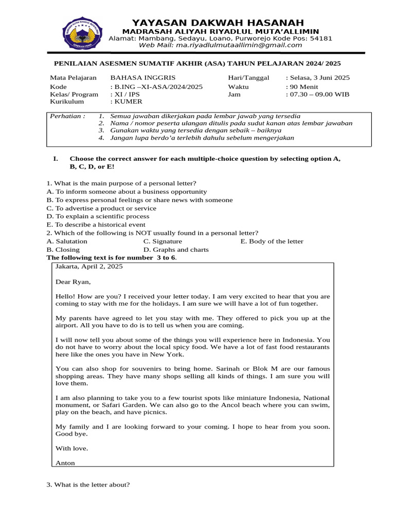 Soal Asa Bahasa Inggris Kelas 11 2025 | PDF | Earthquakes | Photosynthesis