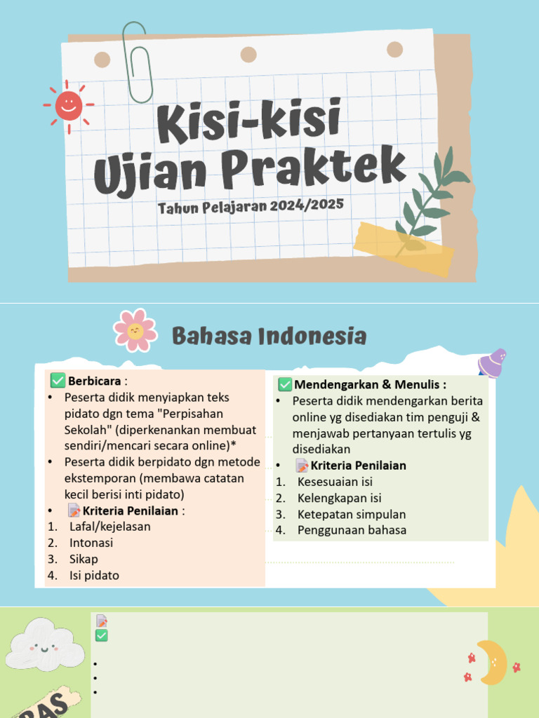 Kisi-Kisi Ujian Praktek Kelas 6 Th. 2024-2025 | PDF