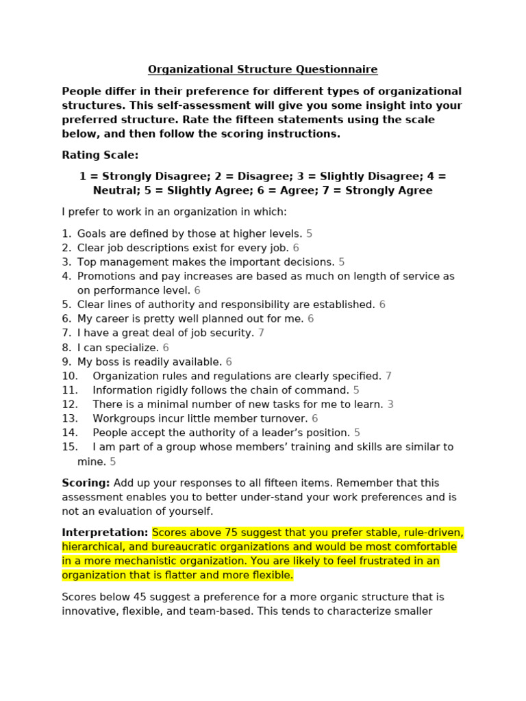 Organizational Structure Self-Assessment | PDF
