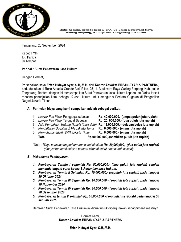 Surat Penawaran Jasa Hukum | PDF