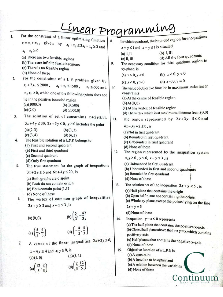Linear Programming Mcqs | PDF