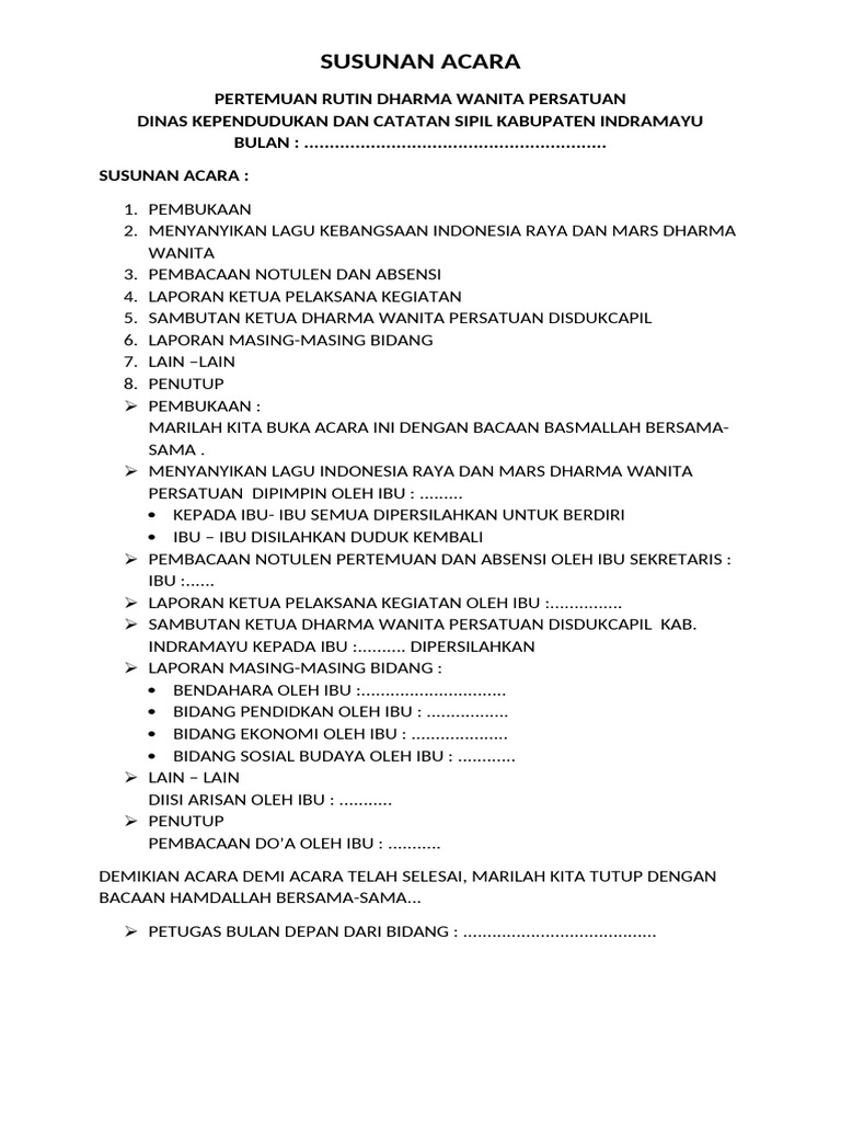 Susunan Acara Pertemuan Dharma Wanita | PDF