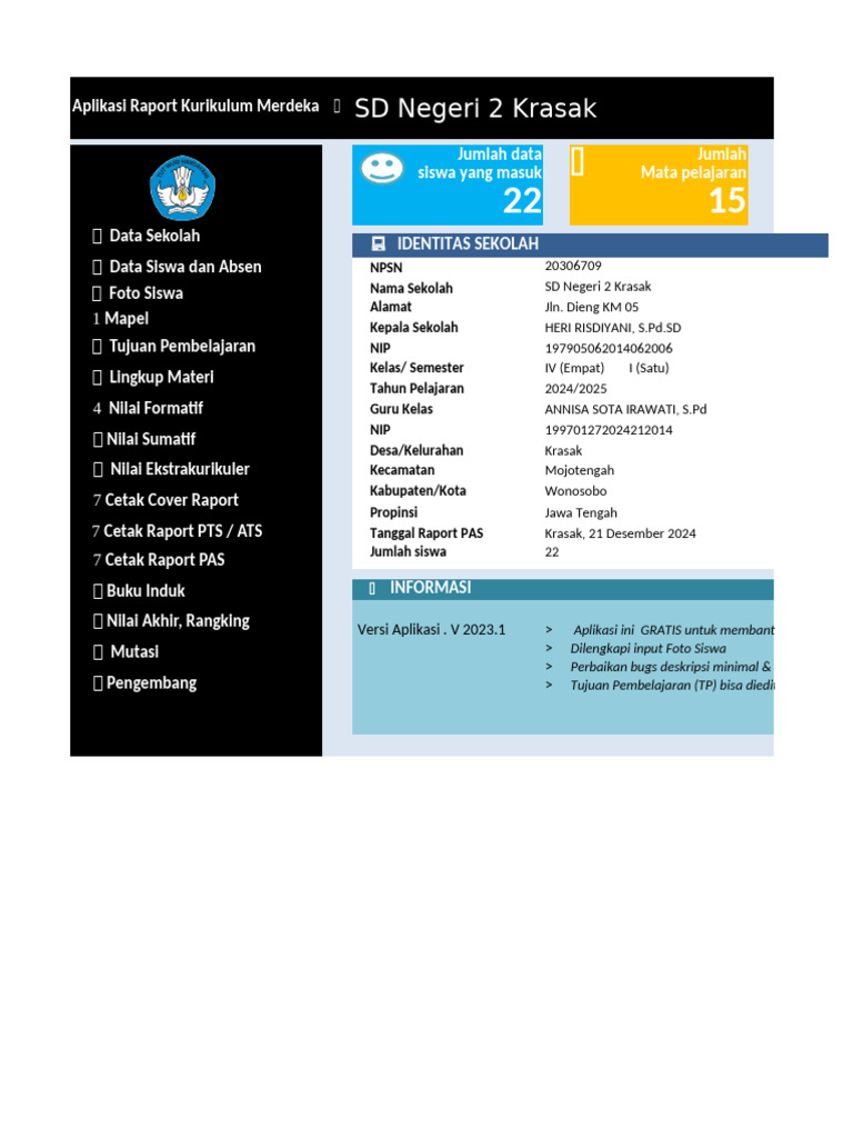 Rapor Kelas 4 SMT 1 Kur Merdeka v2023.1 | PDF