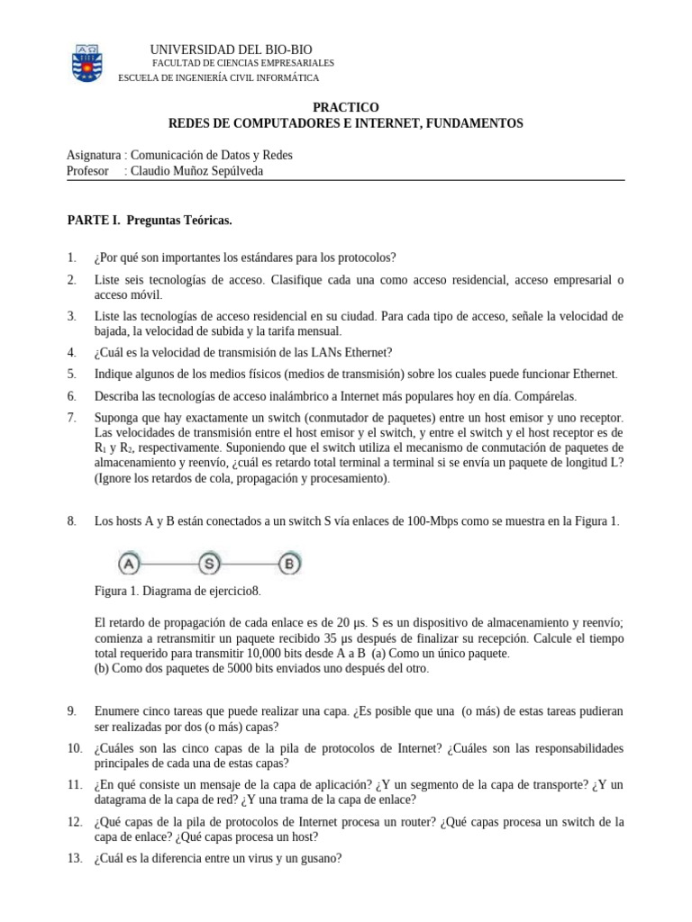 Listado 1a - Redes de Comp e Internet 2024-1 | PDF | Red de computadoras | Conmutador de red