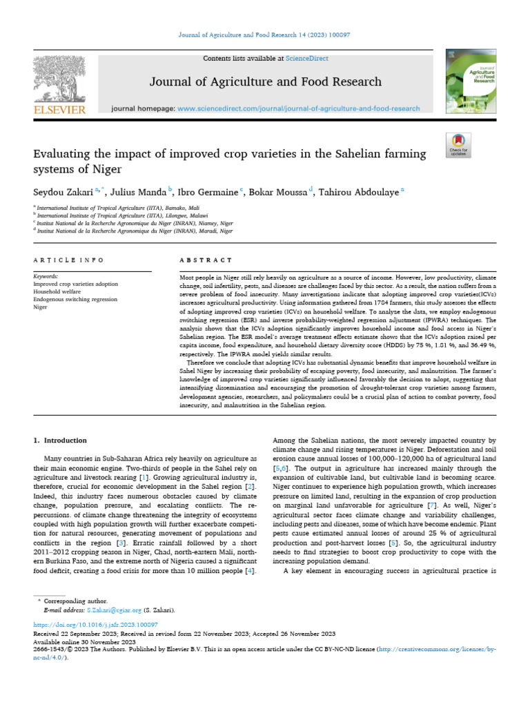 Evaluating The Impact of Improved Crop Varieties in The Sahelian ...