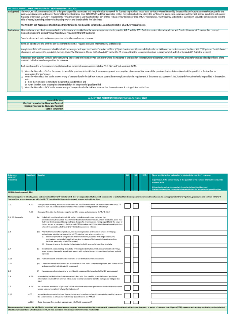 AML - Self-Assessment Checklist_EN_2023 | PDF | Regulatory Compliance ...