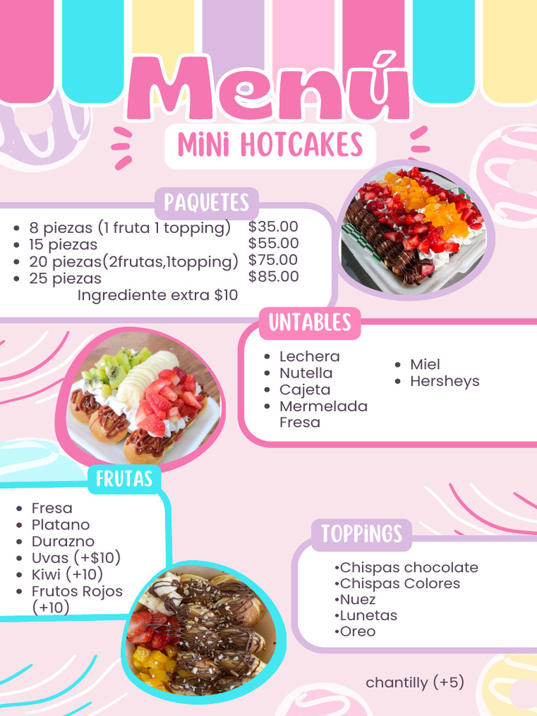 Menu Restaurante de Donas Llamativo Rosa Pastel PDF | PDF