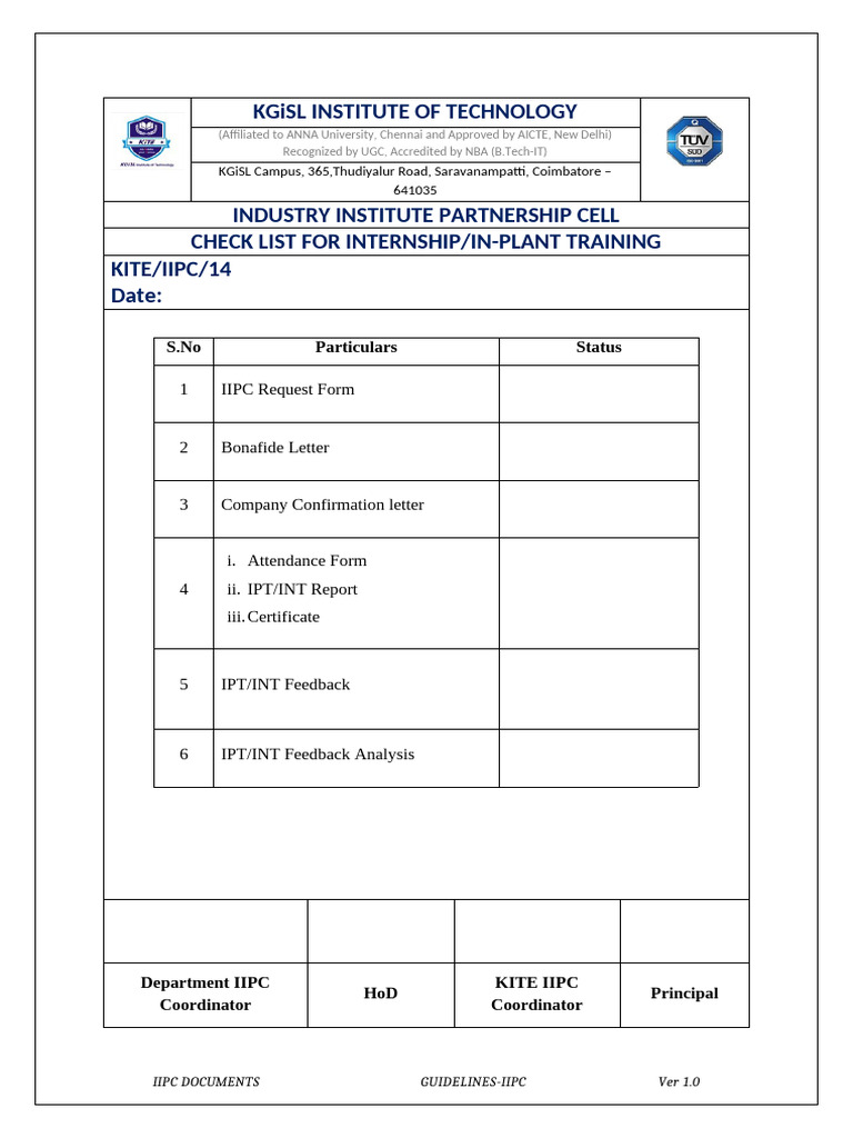 Annexure - Check List For Int - Ipt | PDF