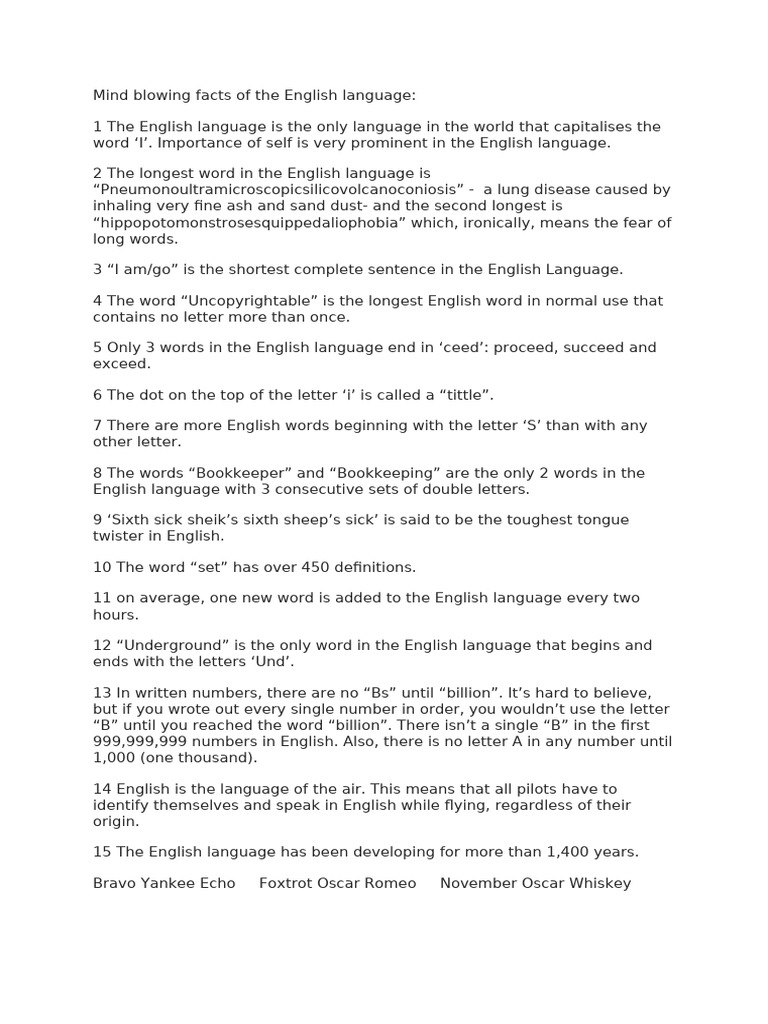 Mind-Blowing Facts About English Language | PDF