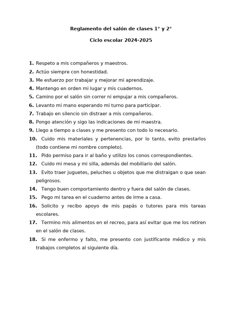 Reglamento de Clases | PDF
