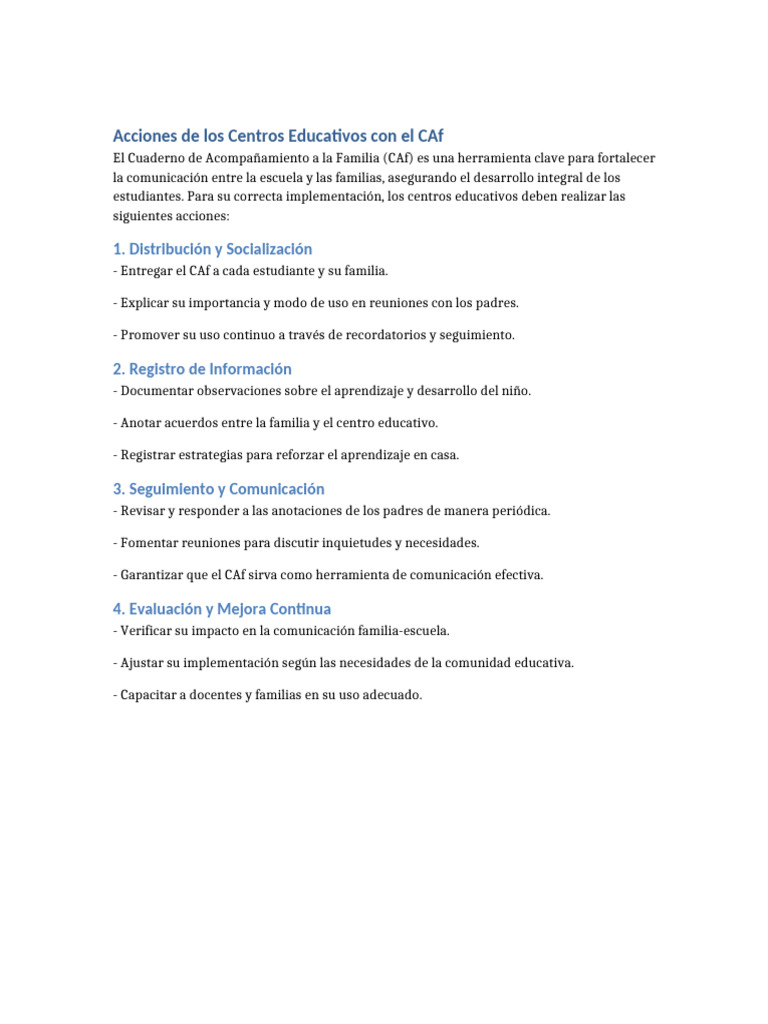Acciones Centros Educativos CAf | PDF