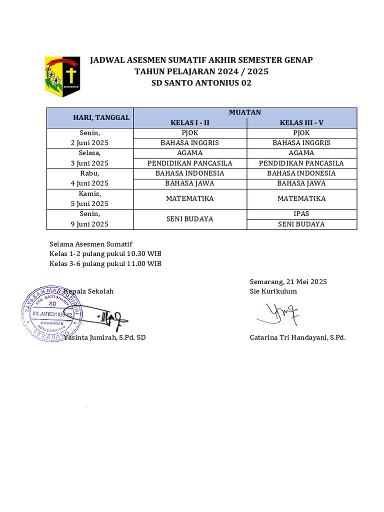 Jadwal Asesmen Sumatif Akhir Semester Genap 2024-2025 Fix | PDF