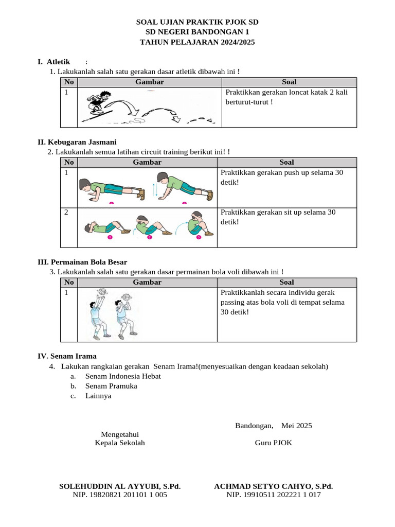 Soal Ujian Praktik PJOK 2025 | PDF