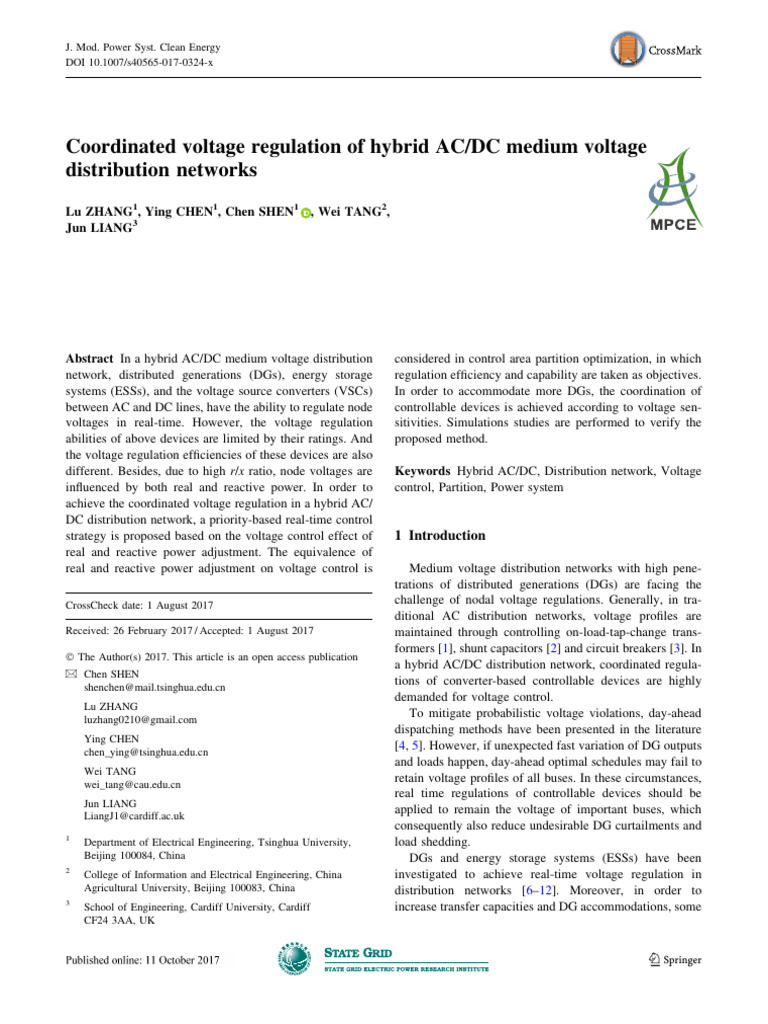 Coordinated Voltage Regulation of Hybrid ACDC Medium Voltage Zhang2017 | PDF | Electric Power ...