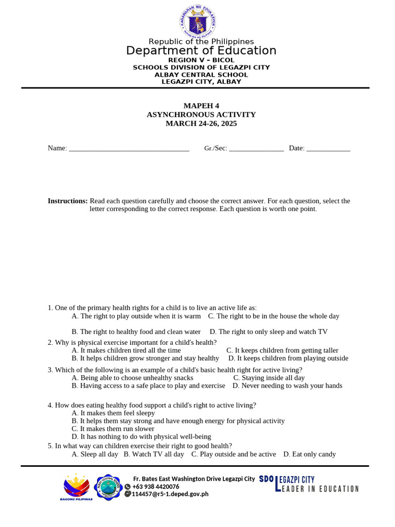 MAPEH 4 Asynchronous Activity Guide | PDF | Physical Fitness | Dances