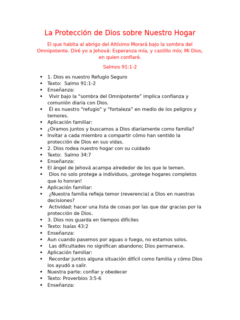 La Protección de Dios Sobre Nuestro Hogar | PDF