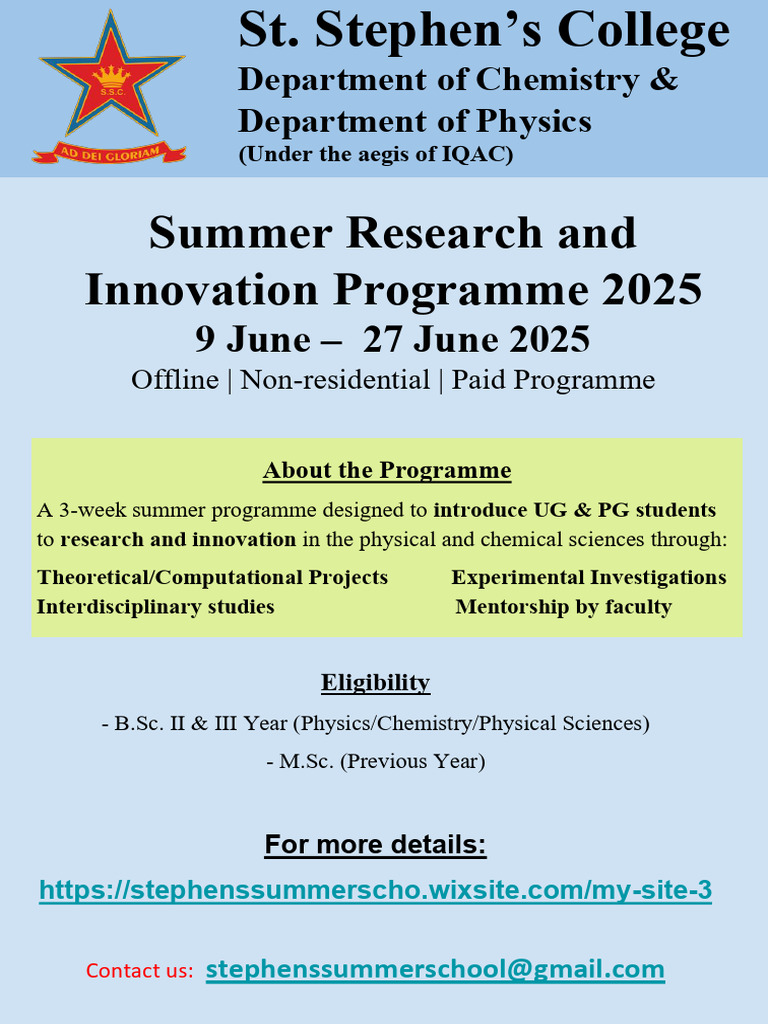 Summer Research Programme 2025 | PDF