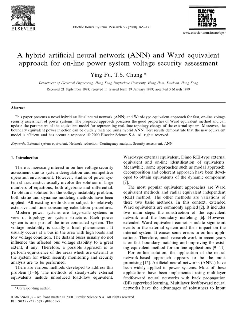 A Hybrid Artificial Neural Network (ANN) and Ward Equivalent Voltage Security Assessment Fu2000 ...