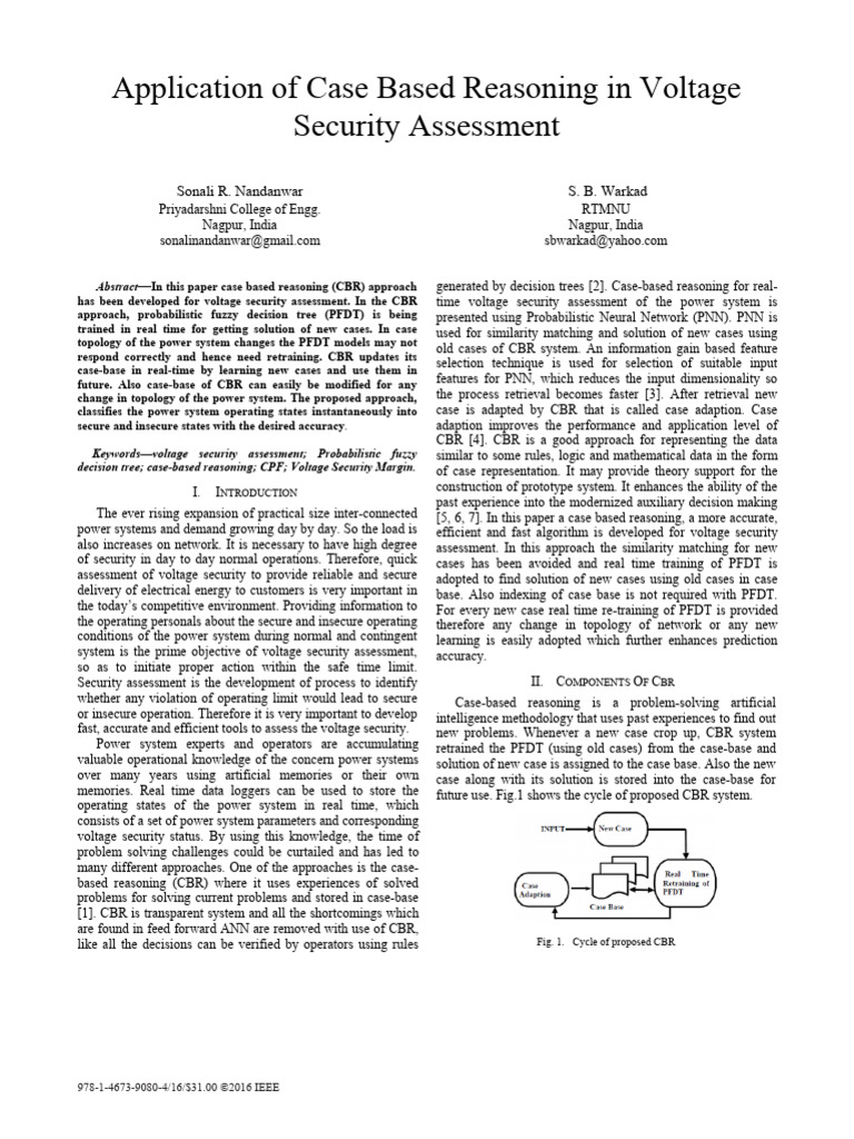 Application of Case Based Reasoning in Voltage Security Assessment ...