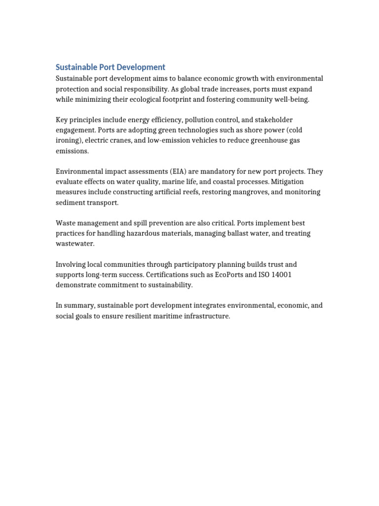 Sustainable Port Development Expanded | PDF