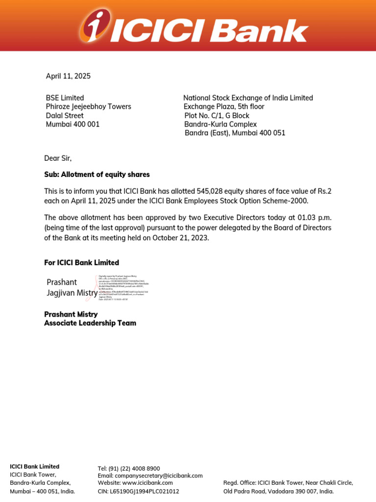 Prashant Jagjivan Mistry: Sub: Allotment of Equity Shares | PDF