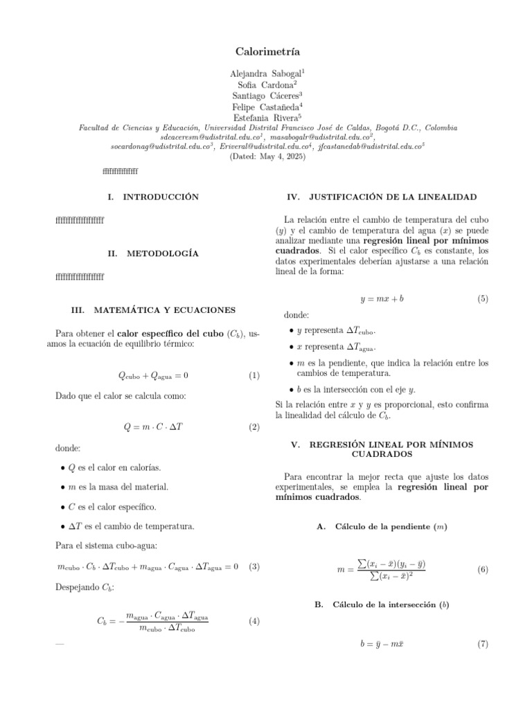 Informe 2 Clorimetría | PDF | Regresión lineal | Calor