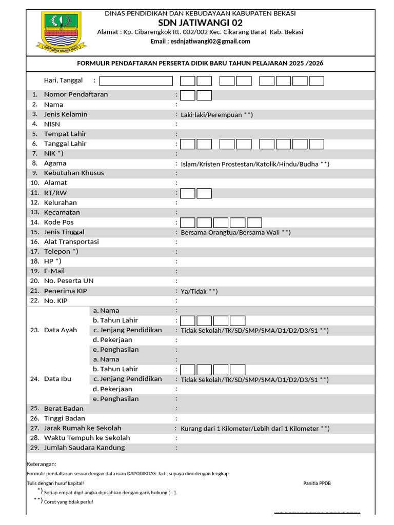 Formulir PPDB Versi Dapodikdas | PDF