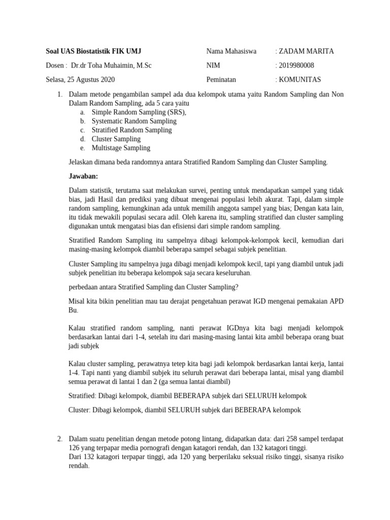 Zadam Marita - Jawaban Uas Biostatistik Pak Toha | PDF