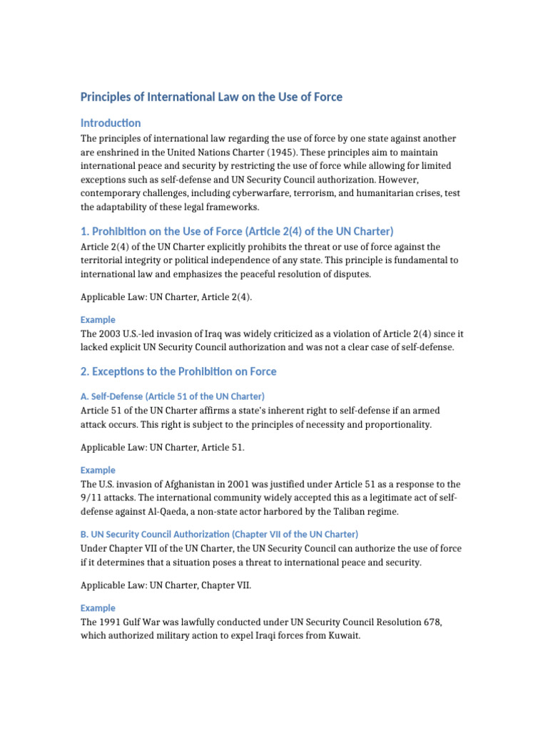 UN Charter Principles on Use of Force | PDF | Responsibility To Protect ...