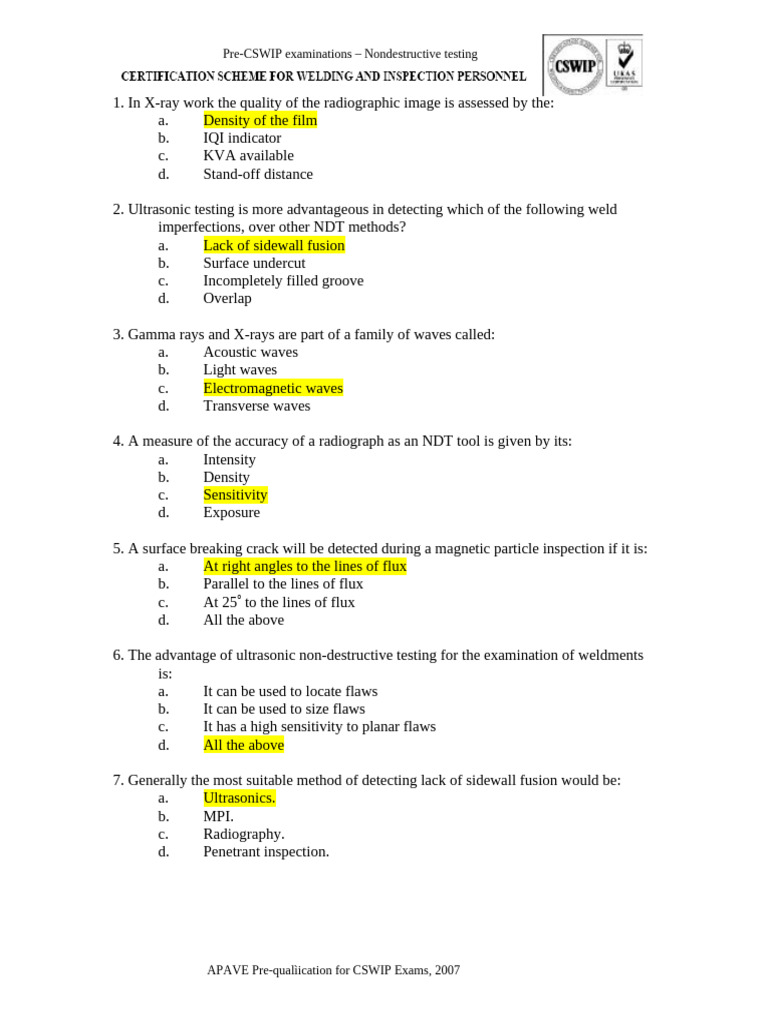 Prequalification Exam For Cswip | PDF | Nondestructive Testing ...