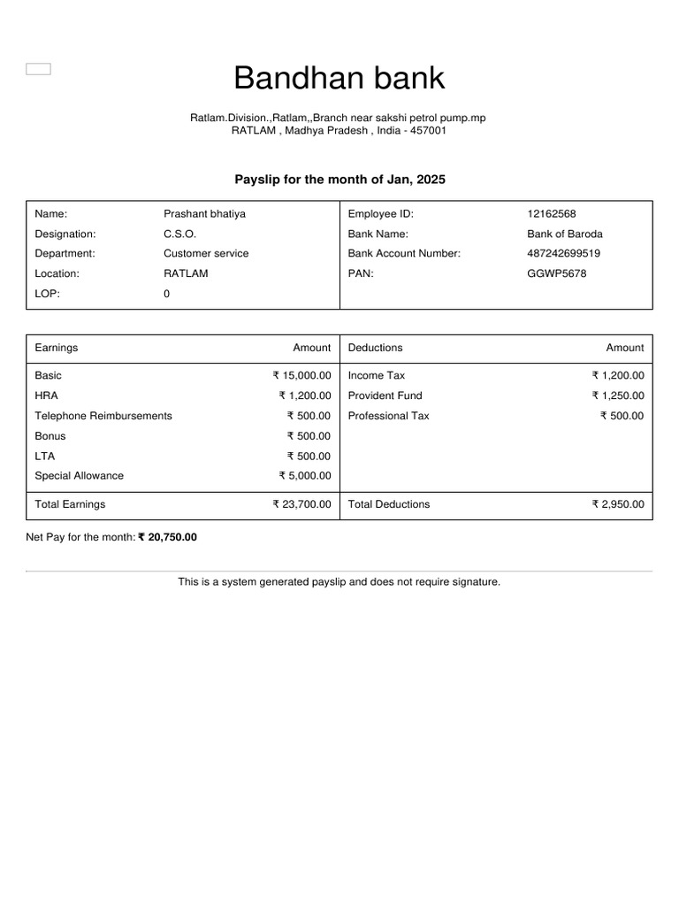 PaySlip 1 2025 | PDF