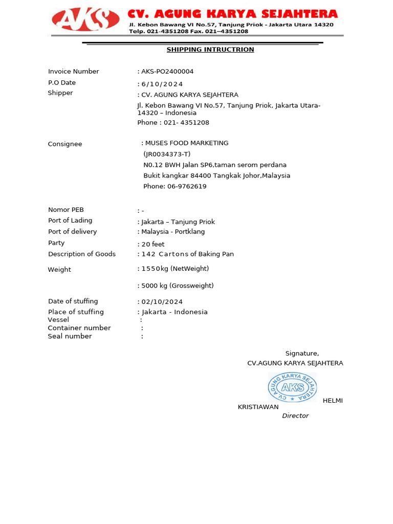 Shipping Intructions Muses Feb 2023 | PDF