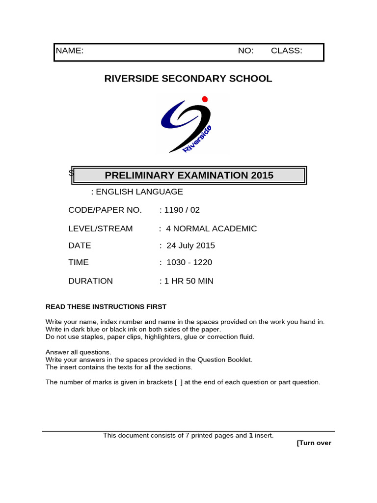 4n p2 Prelims Sects A & B QN Bookletfinal | PDF