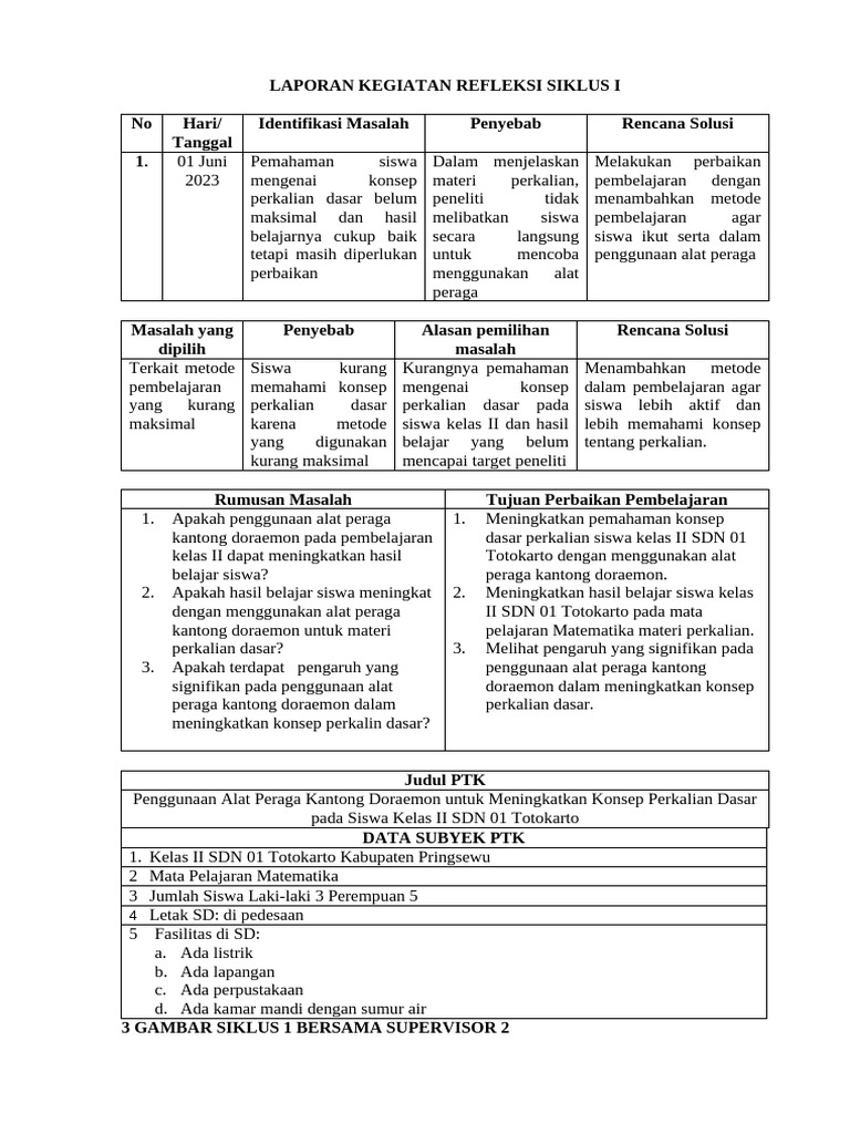 Laporan Kegiatan Siklus I - LAILYTA NURAINI | PDF