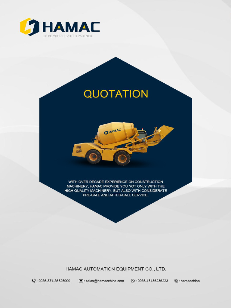 HMC400 Self-Loading Concrete Mixer Quotation | PDF | Concrete | Mechanical Engineering