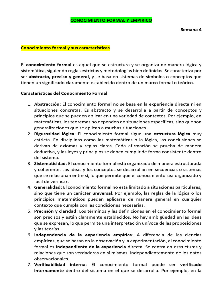 Características del Conocimiento Formal y Empírico | PDF | Razonamiento ...
