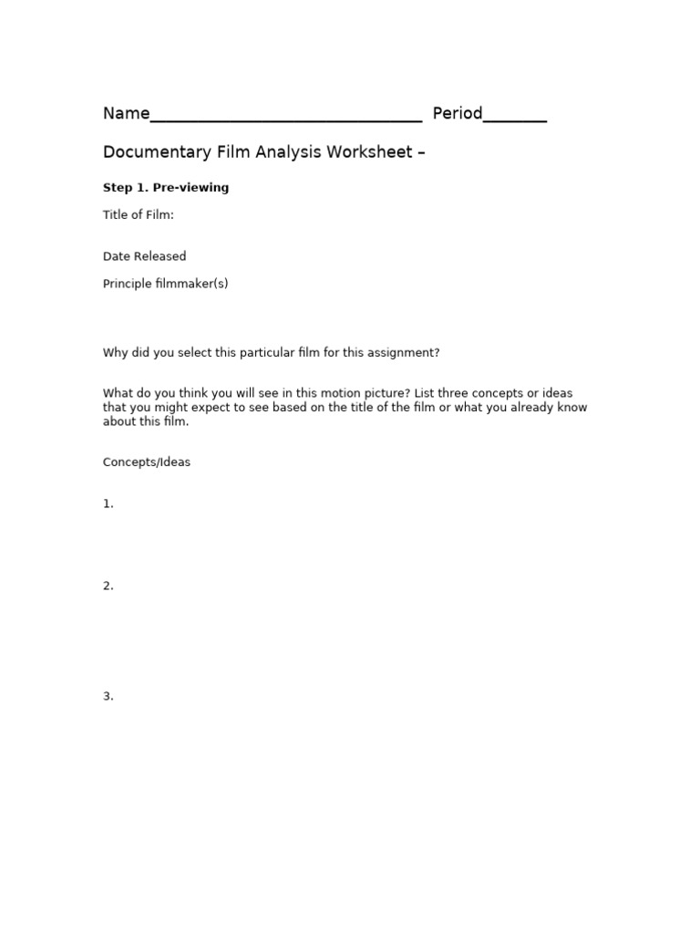 Documentary Film Analysis Worksheet | PDF