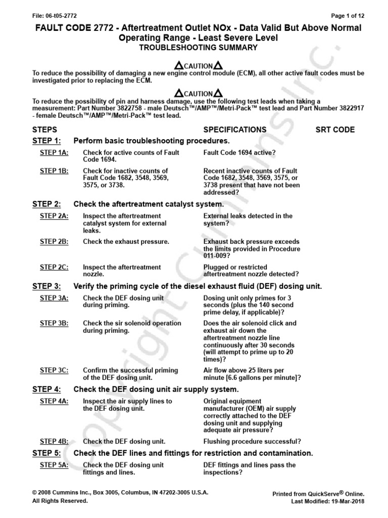 06-t05-2772 Aftertreatment Outlet NOx - Data Valid But Above Normal ...