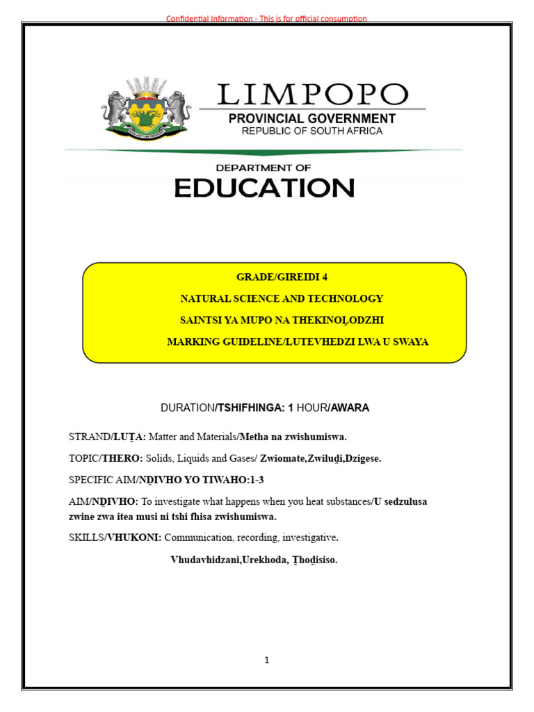 Nstech Tshivenda Grade 4 t2 Memo | PDF | Materials Science | Chemistry