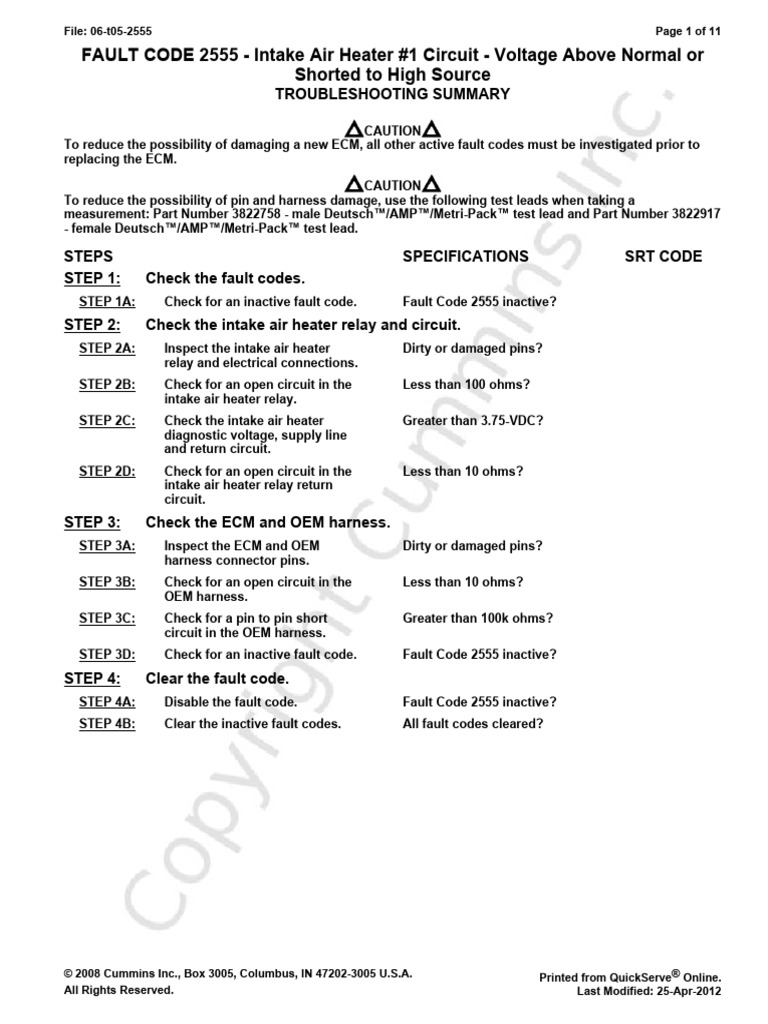 Troubleshooting Cummins Code 2555 | PDF | Electrical Connector | Relay