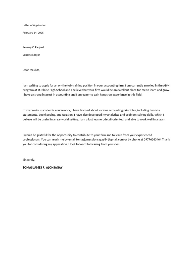 Application for Accounting Internship | PDF