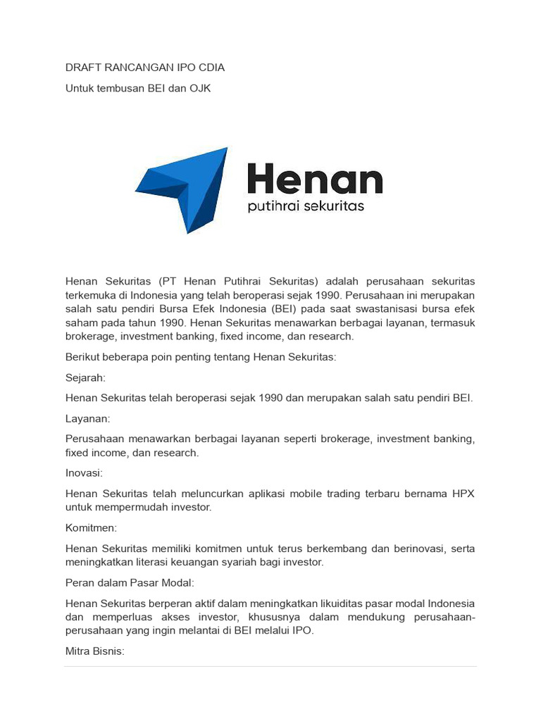 Rencana IPO PT Chandra Daya Investasi | PDF