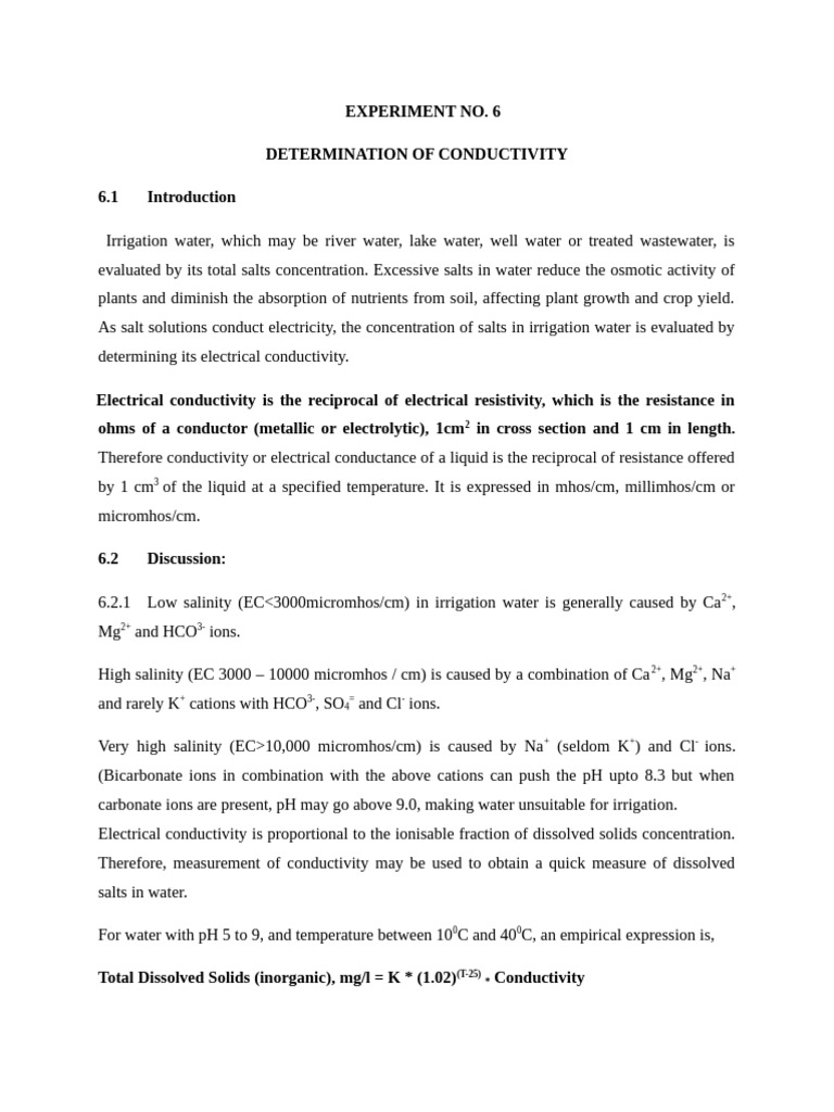 Determination of Electrical Conductivity | PDF | Salt (Chemistry) | Electrical Resistivity And ...