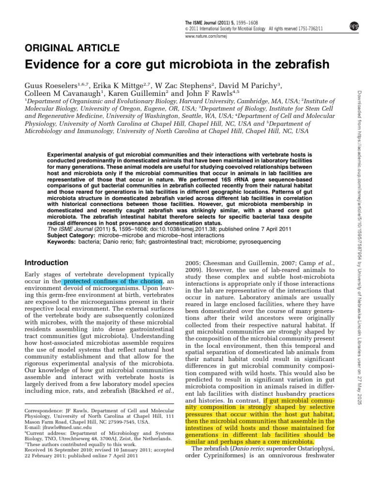 Evidence For A Core Gut Microbiota in The Zebrafish | PDF | Microbiota ...