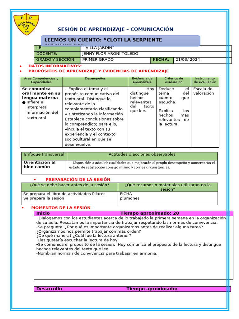 SESION PLAN LECTOR Jueves 21 Marzo | PDF | Aprendizaje | Ciencias del comportamiento