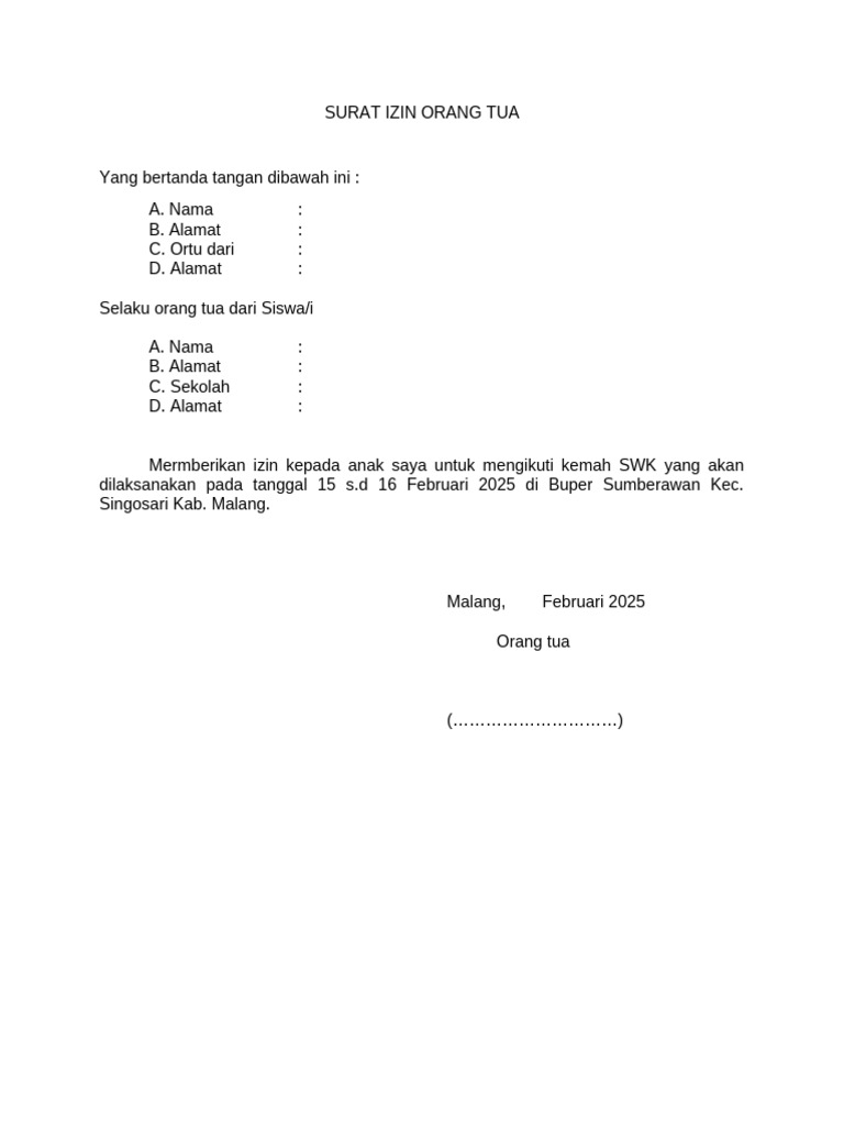 Surat Ijin Ortu | PDF