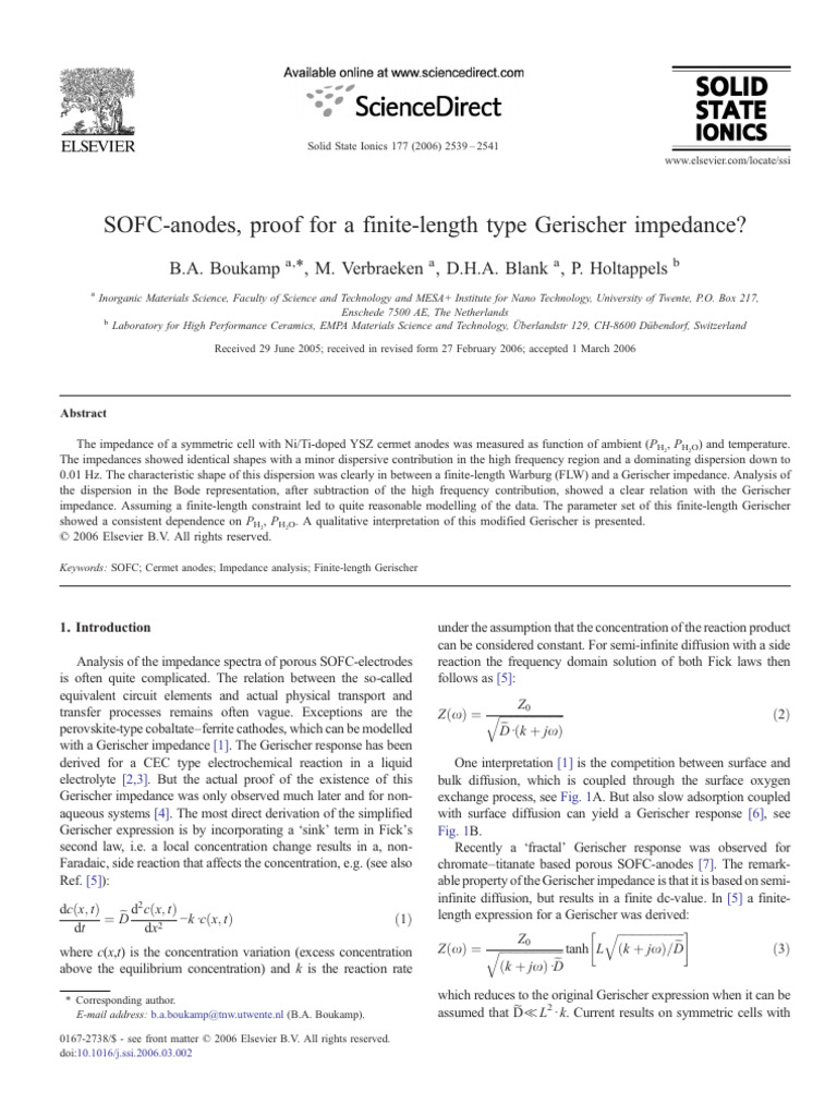 Finite-Length Gerischer Impedance in SOFC | PDF | Diffusion ...