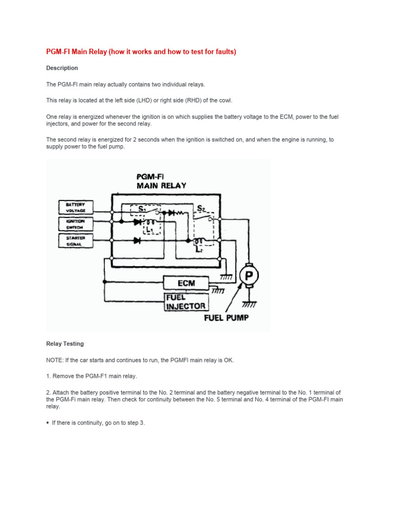PGM-FI Main Relay (How It Works and How To Test For Faults) | PDF