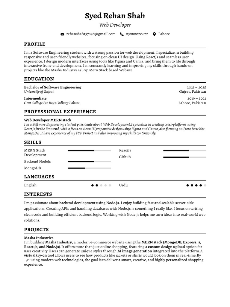 Syed Rehan Shah FlowCV Resume 20250416 | PDF | Web Development | Software Engineering