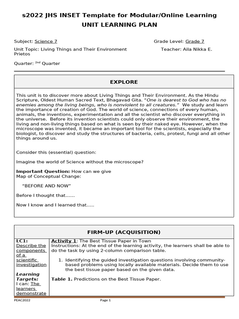 2nd QuArTer Gr. 7 Science Unit Learning Plan | PDF | Concentration | Mixture